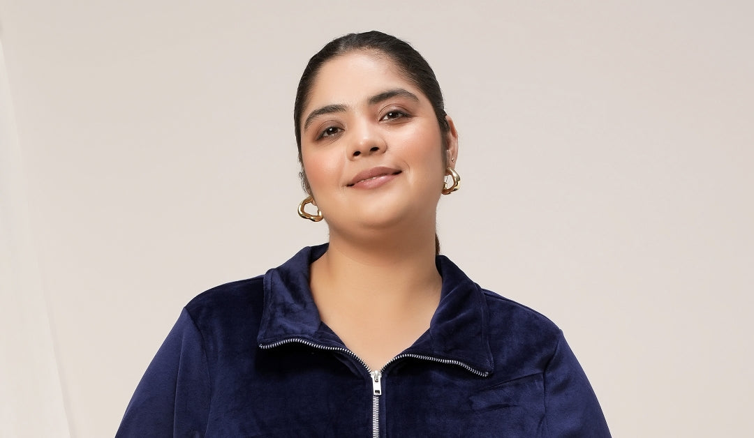 Women Plus Size Navy Blue Soft Velvet Full-Zip Jacket