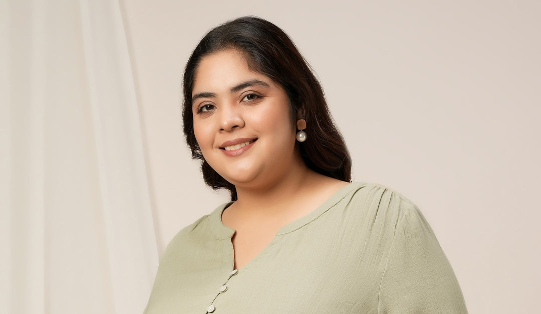 Women Plus Size Light Green Cotton Tunic Top
