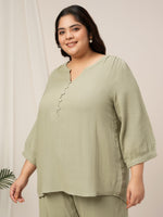 Women Plus Size Light Green Cotton Tunic Top
