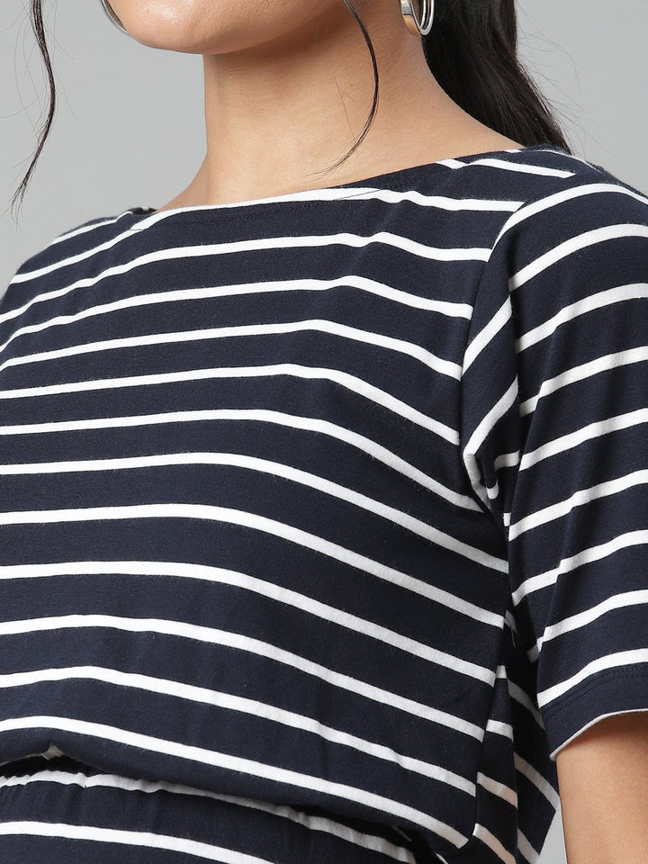 Casual Knee Length White Striped Maternity Dress Casual Knee Length White Striped Maternity Dress